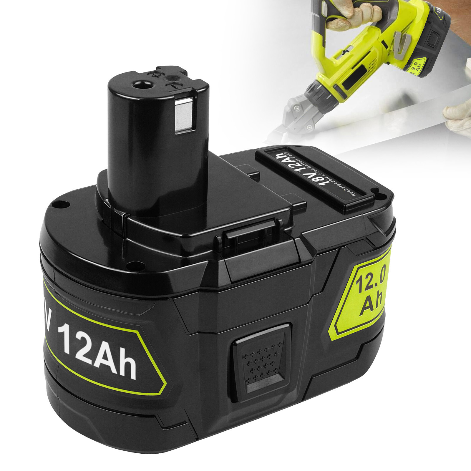 12Ah For RYOBI 18V Battery P108 High Capacity 18Volt Lithium-Ion P102 ...