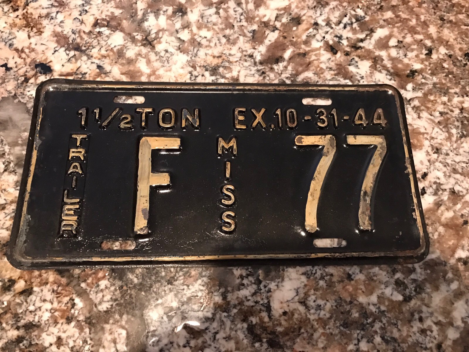 1944 MISSISSIPPI TRAILER LICENSE PLATE F 77 | eBay