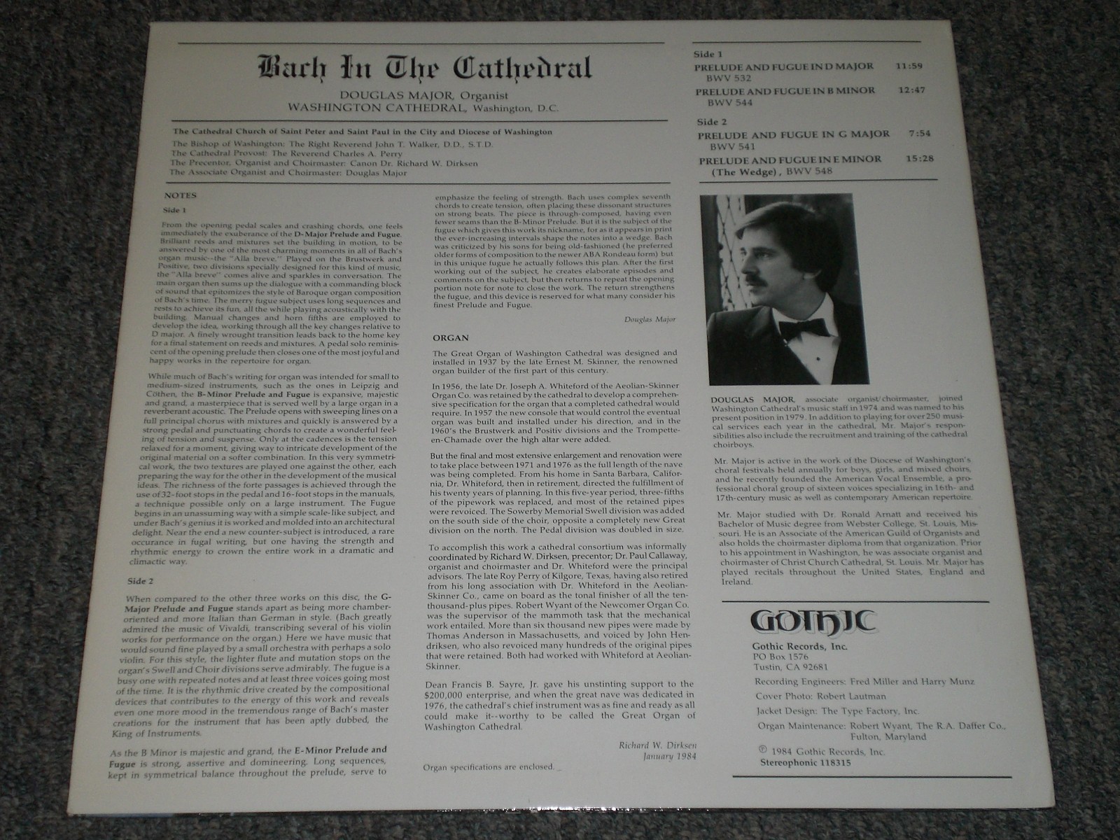 Douglas Major~Bach In The Cathedral~Washington Cathedral~Organ~Insert ...