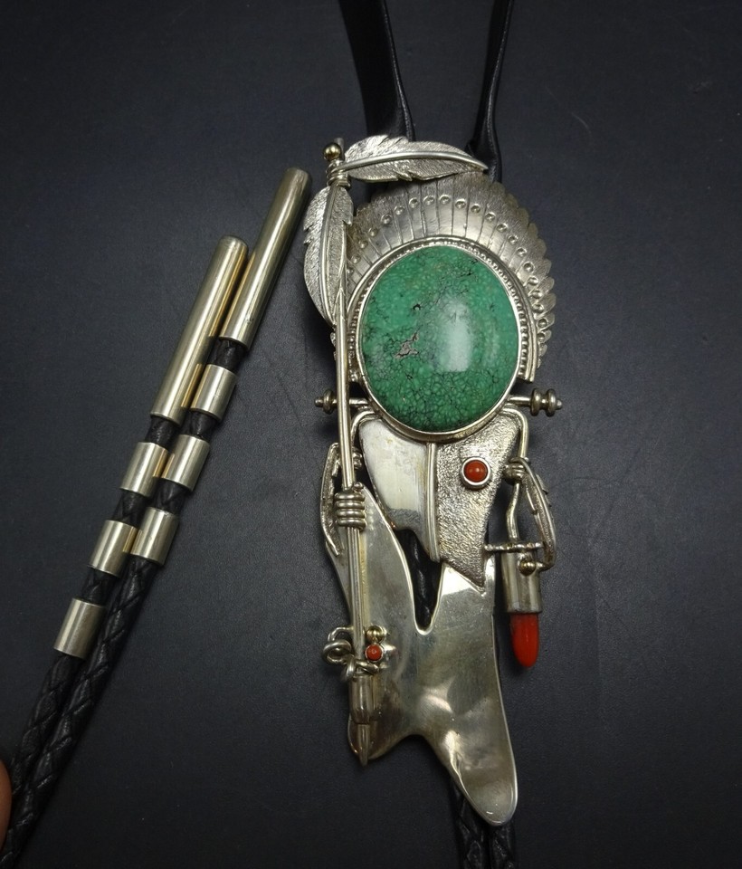 Spectacular RAY WINNER SterlingSilver 14K TURQUOISE CORAL Warrior Chief ...