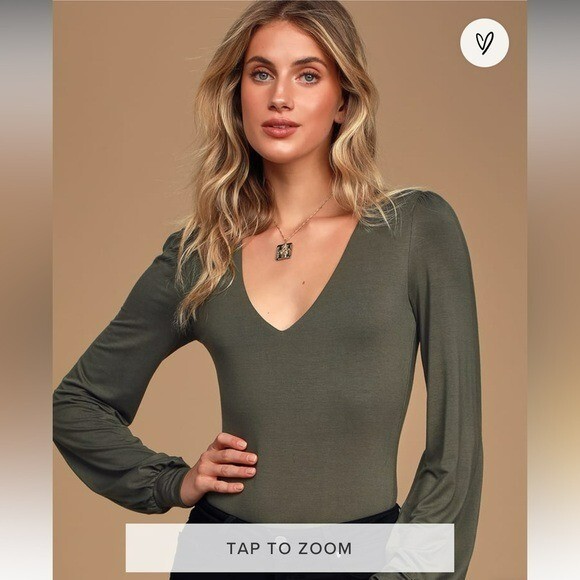 Kaylene Olive Green V-Neck Balloon Sleeve Bodysuit Size Large | eBay