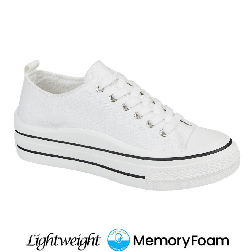 Ladies Canvas Shoes Platform Plimsolls Trainers Casual Lace Up Pumps ...