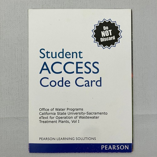Student Access Code Card for Operation of Wastewater Treatment Plants ...