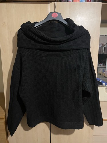 ASOS ARRANGE Black Rib Knit Off-Shoulder Foldover Jumper Sweater Size ...