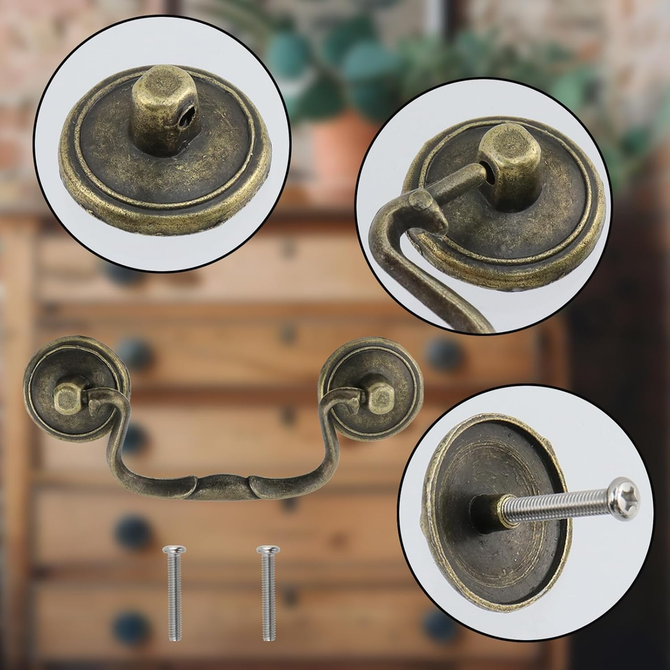 6 Pcs Antique Bail Handle Drop Pulls Vintage Bronze Drop Bail Drawer ...