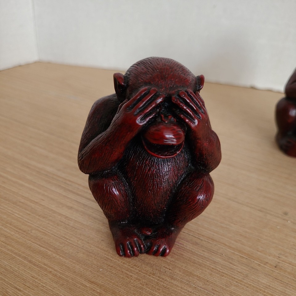 Three Wise Monkey Statues See Hear Speak No Evil set of 3 red resin ...
