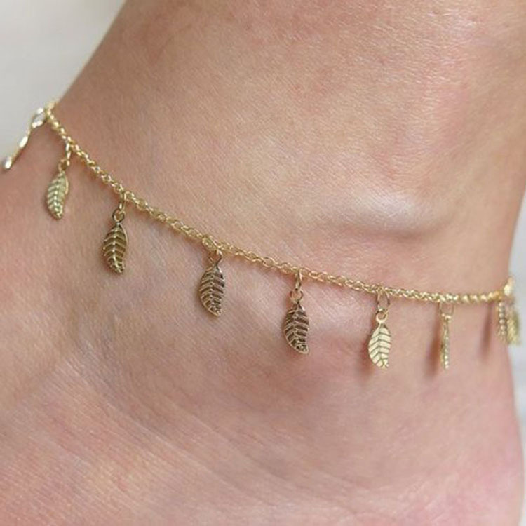 2X Gold Anklet Leg Bracelet Ankle Foot Jewelry Sandal Leaf Adjustable ...