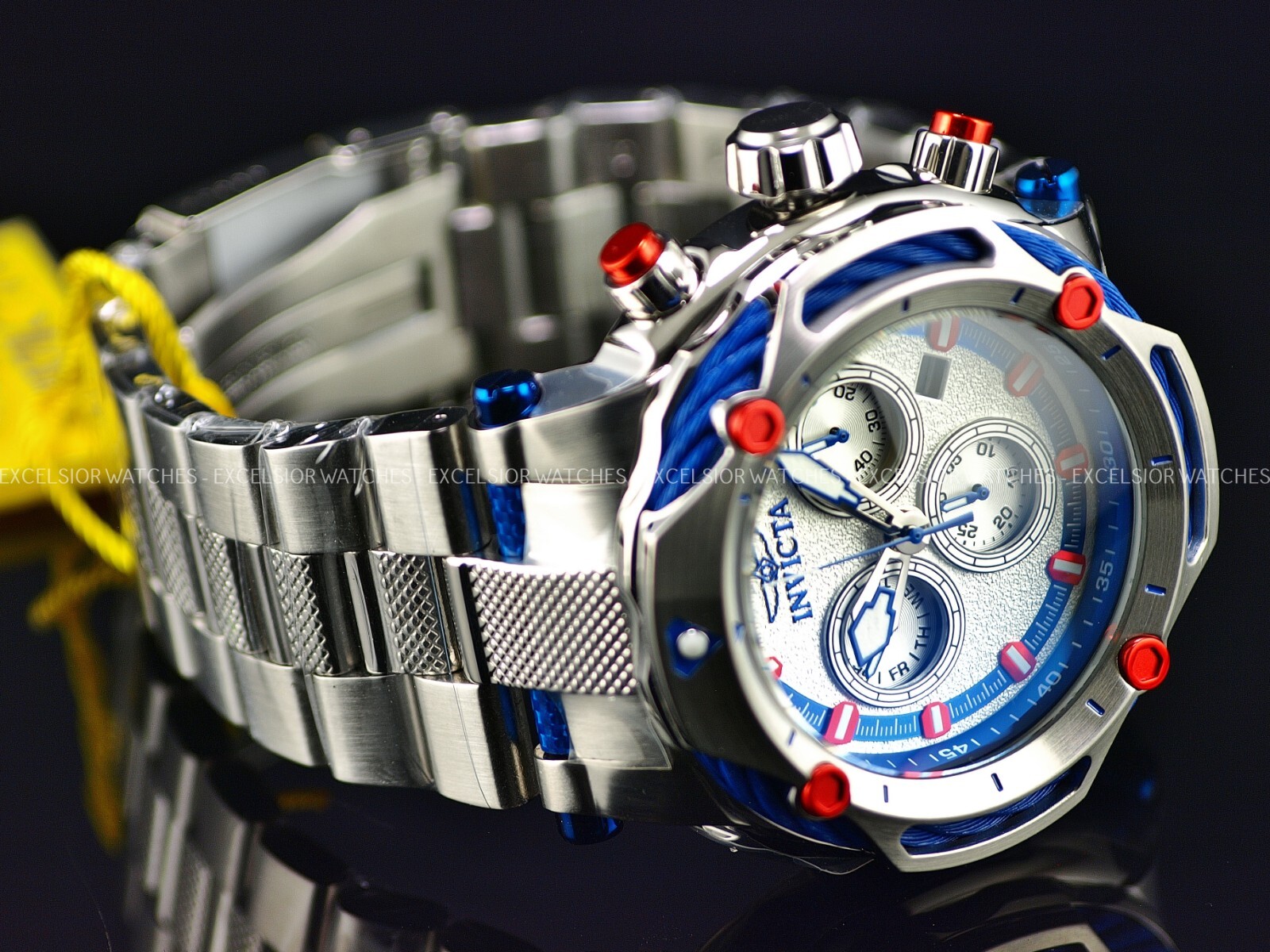 New Invicta 60mm BOLT Swiss Quartz Chronograph Blue Silver SS White ...