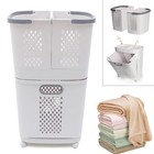Removable Household Laundry Basket with Wheel, 2 Tier Rolling Laundry ...