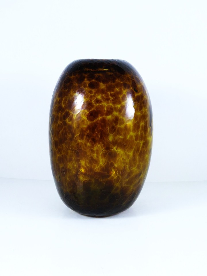 Vintage Hand Blown Art Glass Vase Tortoise Shell Brown Rounded 7.5 Inch ...