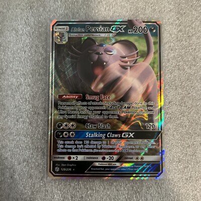 Pokémon TCG Alolan Persian GX Cosmic Eclipse 129/236 Holo Ultra Rare | eBay