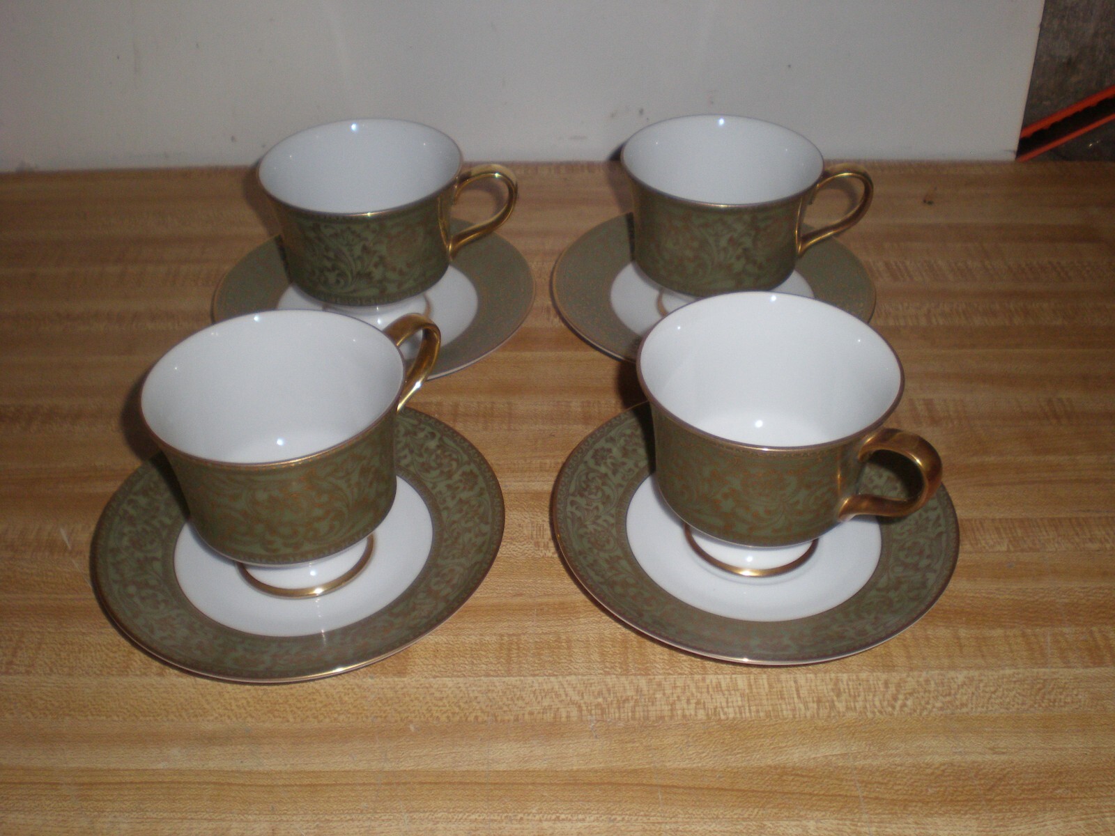 Set of 4 Sango China Cup and Saucer Versailles Pattern 3632 Gold Green ...