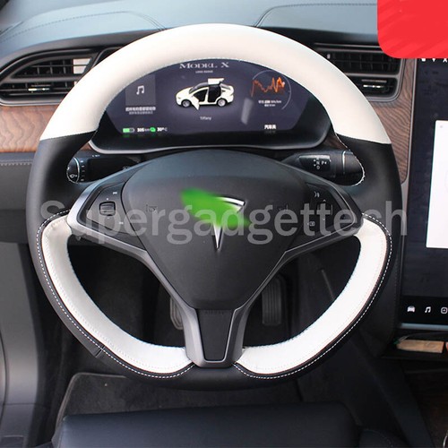DIY White&Black Leather Steering Wheel Stitch Wrap Cover For Tesla ...