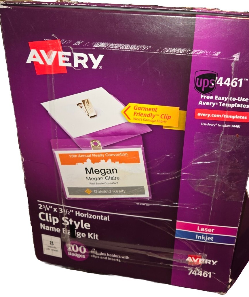 Avery 74461 - 90 Clip Style Name Badge Kit - 2.25" x 3.5" Horizontal | eBay