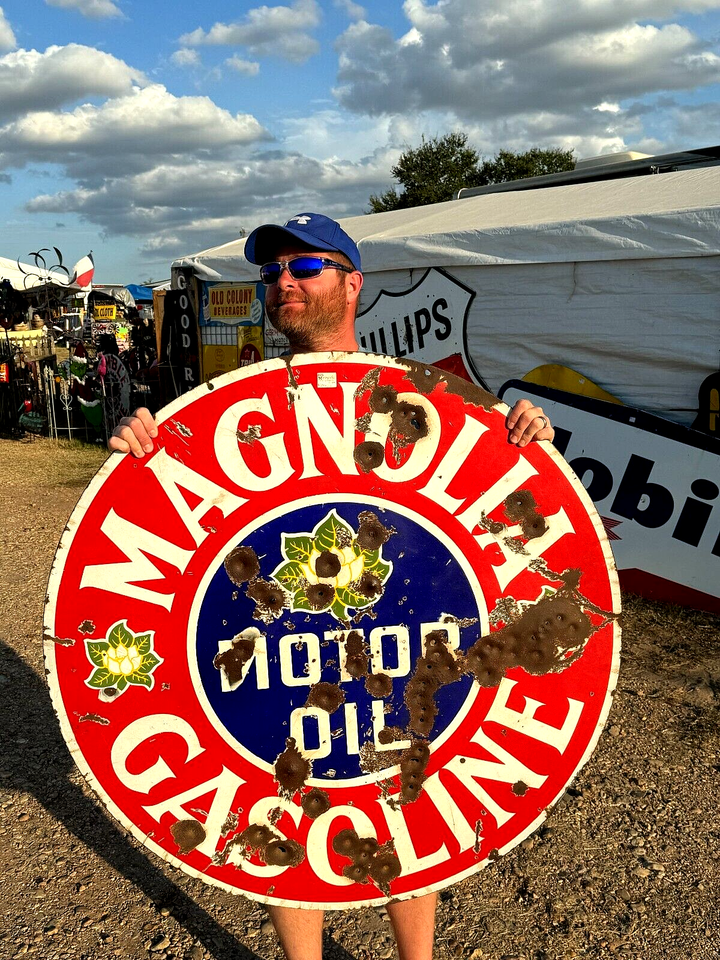 Vintage Original Large Porcelain Magnolia Oil Gas Gasoline Sign 42 inch ...