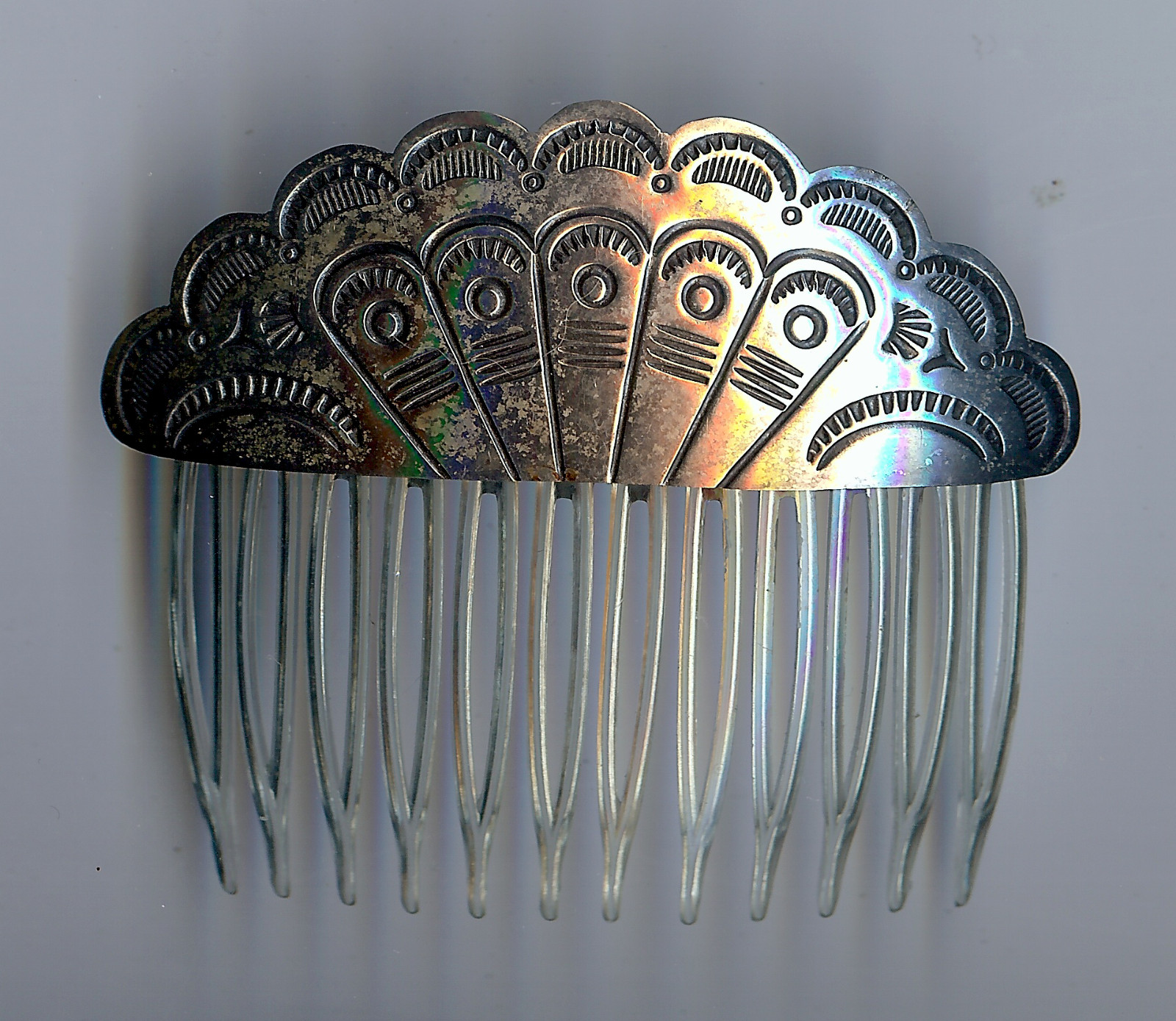 VINTAGE 1940S NAVAJO INDIAN SILVER HAIR COMB ORNAMENT* - Gem