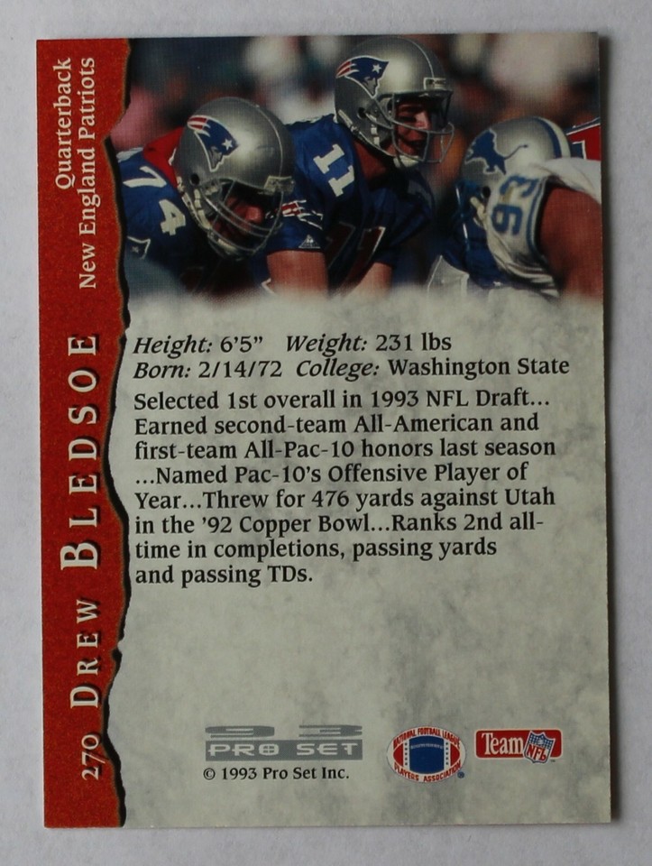 1993 PRO SET #270 DREW BLEDSOE ROOKIE CARD NRMT PROSET RC NEW ENGLAND ...