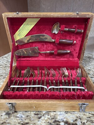 VINTAGE THAILAND THAI Bronze SILVERWARE SET SMALL Utensils Set W/Box 20 ...