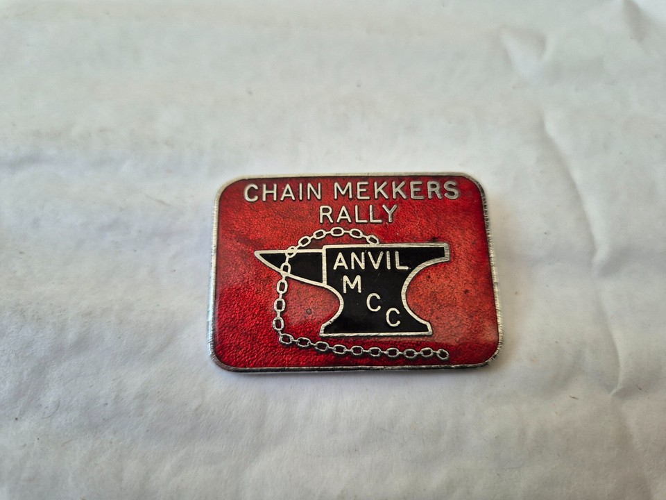 VINTAGE CHAIN MEKKERS RALLY ANVIL MCC RED MOTORCYCLE CLUB BIKE ENAMEL ...