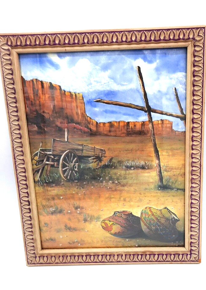 Vintage 12X16 Framed Southwestern Desert Mexican Art Print Signed ...
