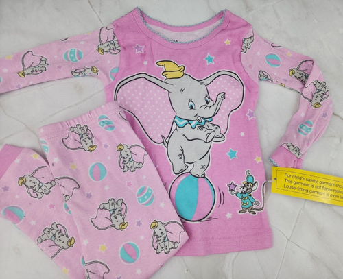 Girls Dumbo Pink Elephant Circus Mouse 2 Piece Long Pajama PJ Size 24 ...