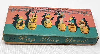 Tiny Vintage Ragtime Barrel Band Musicians Figurines & Box HAND PAINTED ...