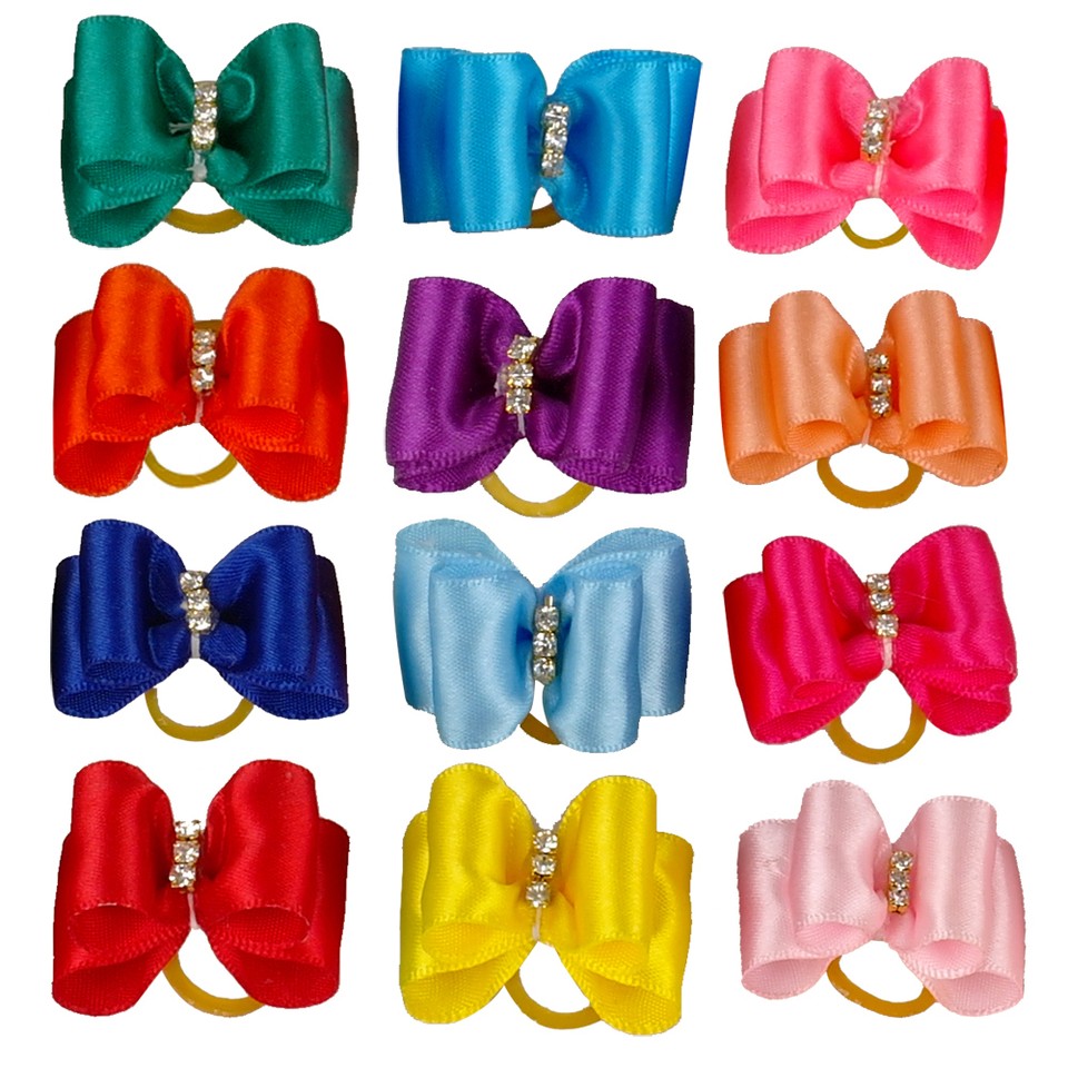 20/50/100pcs Ribbon Pet Dog Hair Bows Rubber Bands Yorkie Accessories ...