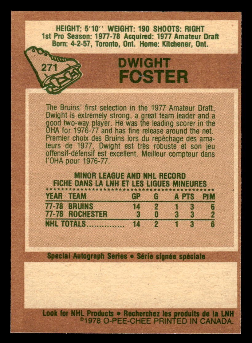 1978 OPC O-Pee-Chee Hockey #271 Dwight Foster NM | eBay
