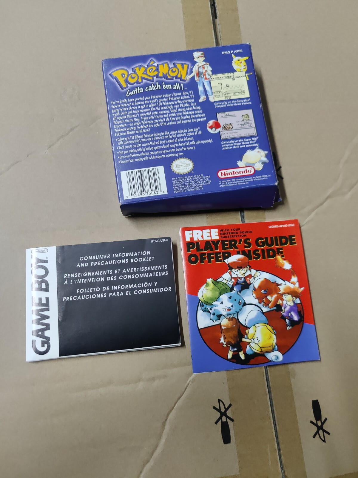 Nintendo Game Boy Pokemon Blue Version Authentic BOX ONLY & MANUAL No ...