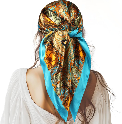 35” Large Square Satin Head Scarf - 1Pcs Satin Hair Scarf Silk Bandana ...