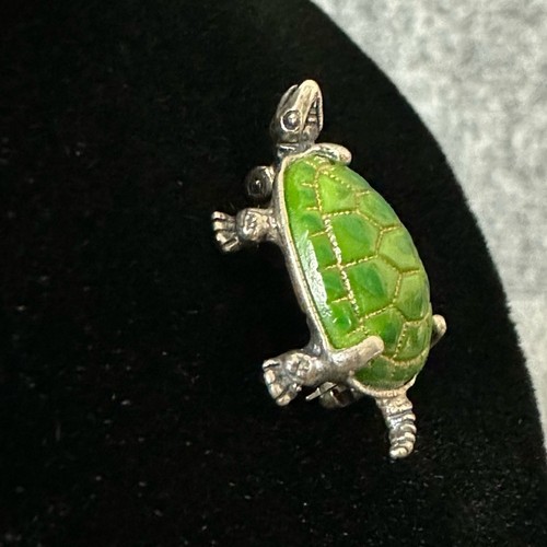Vintage Beaucraft sterling silver turtle brooch green enameled 1” | eBay