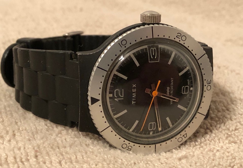 Men's Vintage Timex Diver Style Wrist Watch Wind Up / Black Dial | eBay