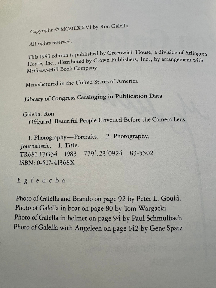 RON GALELLA AUTOGRAPHED "OFF-GUARD" 1983 (PAPARAZZO EXTRAORDINAIRE ...