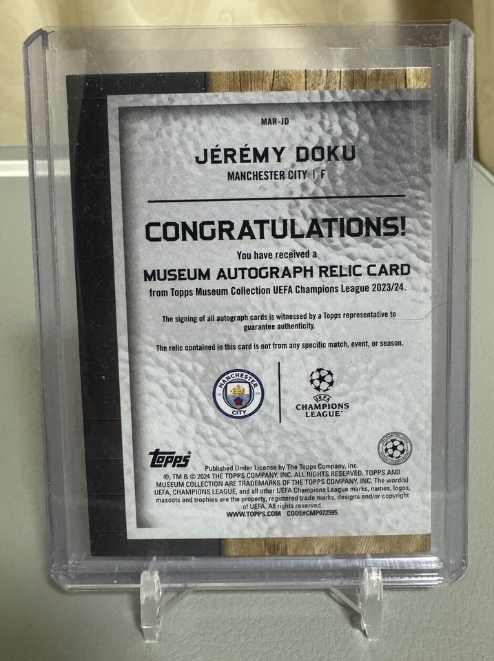 2023-24 TOPPS MUSEUM UEFA JEREMY DOKU AUTOGRAPH RELIC PATCH AUTO ...