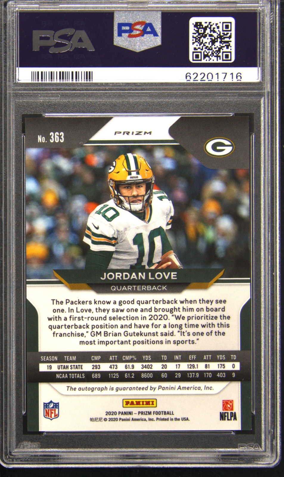 2020 Panini Prizm #363 JORDAN LOVE Rookie Auto SILVER Prizm PSA 9 Mint ...