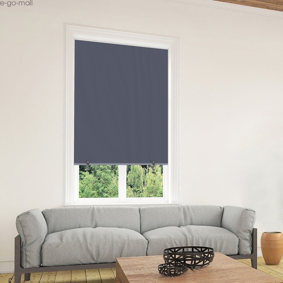 100% Blackout Windows Roller Door Curtains DIY No Drill Cordless Blinds ...