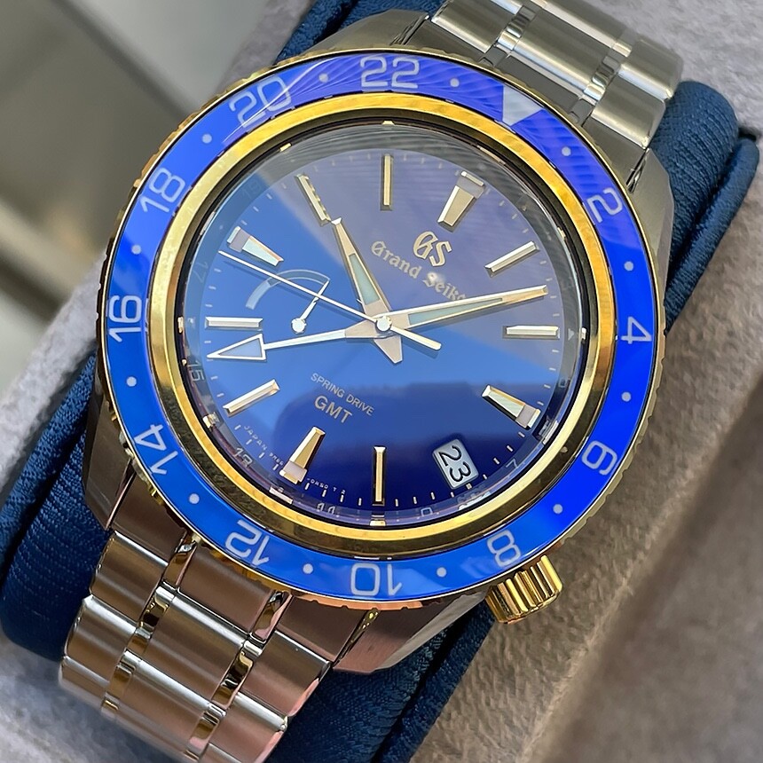 Grand Seiko GMT Automatic Spring Drive 18k & Steel Blue Dial & Bezel ...