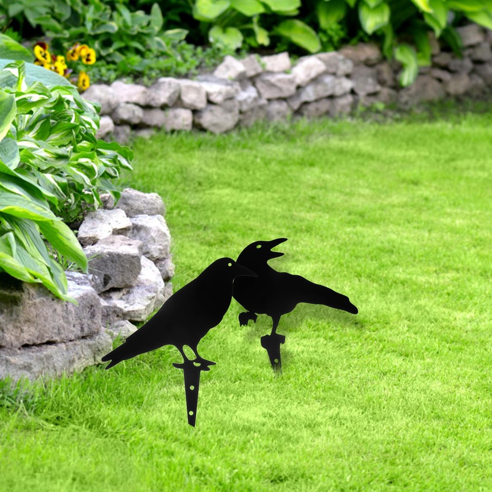 Cast Iron Crow Statue, 3pcs Ravens Garden Stake Crow Sculpture Bird ...