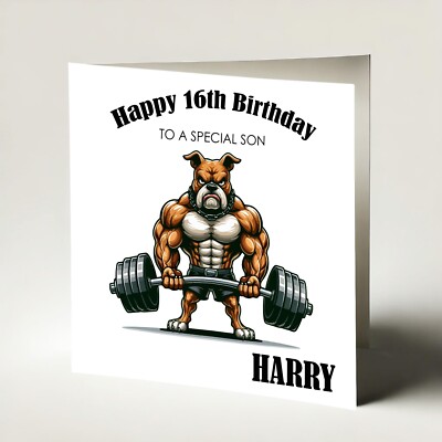 PERSONALISED BIRTHDAY GYM BODYBUILDER CARD FOR MEN BOY SON MALE HIM DAD ...