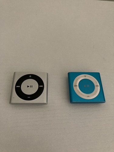 (2) APPLE iPOD Shuffles 1373 Silver & Blue 2GB 4th Generation FOR PARTS ...