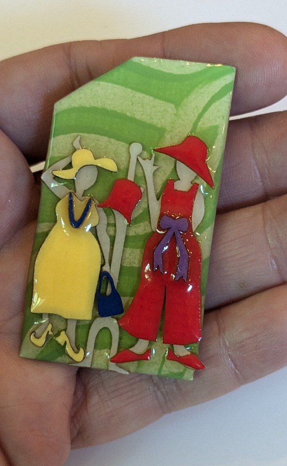RARE Lucinda Yates, WOMAN PINS, Ladies in Hat and Coat Rack BROOCH Pin ...