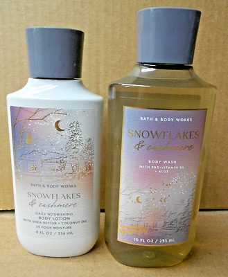 Bath & Body Works SNOWFLAKES & CASHMERE Body Lotion 8oz & Wash 10oz ...