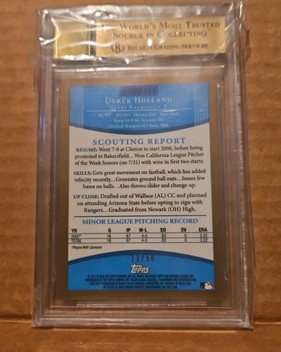 2008 Bowman Chrome Derek Holland Gold Refractor Auto Rookie Bgs 9.5 /50 ...