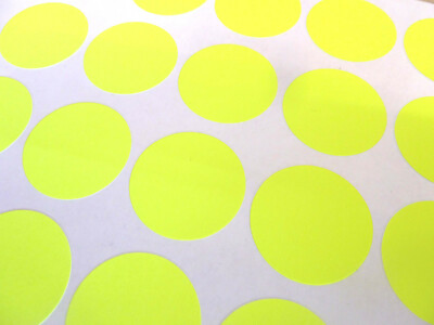 70 Bright Fluorescent Yellow Stickers 25mm Round Labels Plain Blank ...