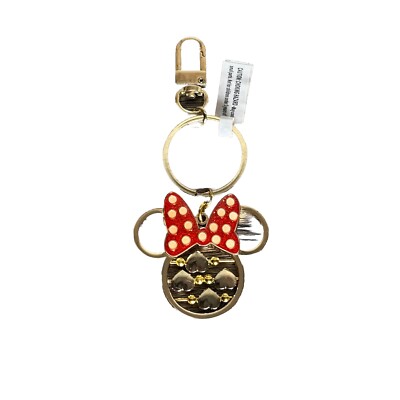 Disney Parks Minnie Mouse Keychain Red Ribbon Polka Dot Gold Keyring ...