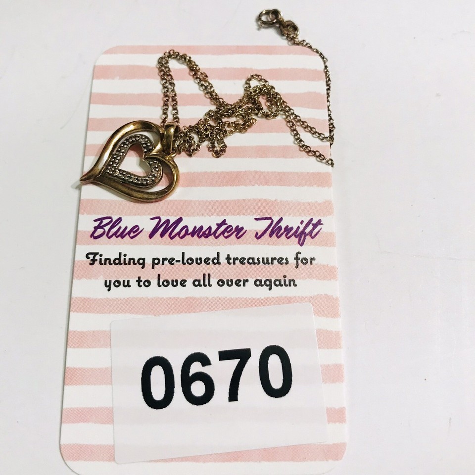 Sterling Silver Necklace Gold Overlay 2-Tone Heart Charm Chain Necklace ...