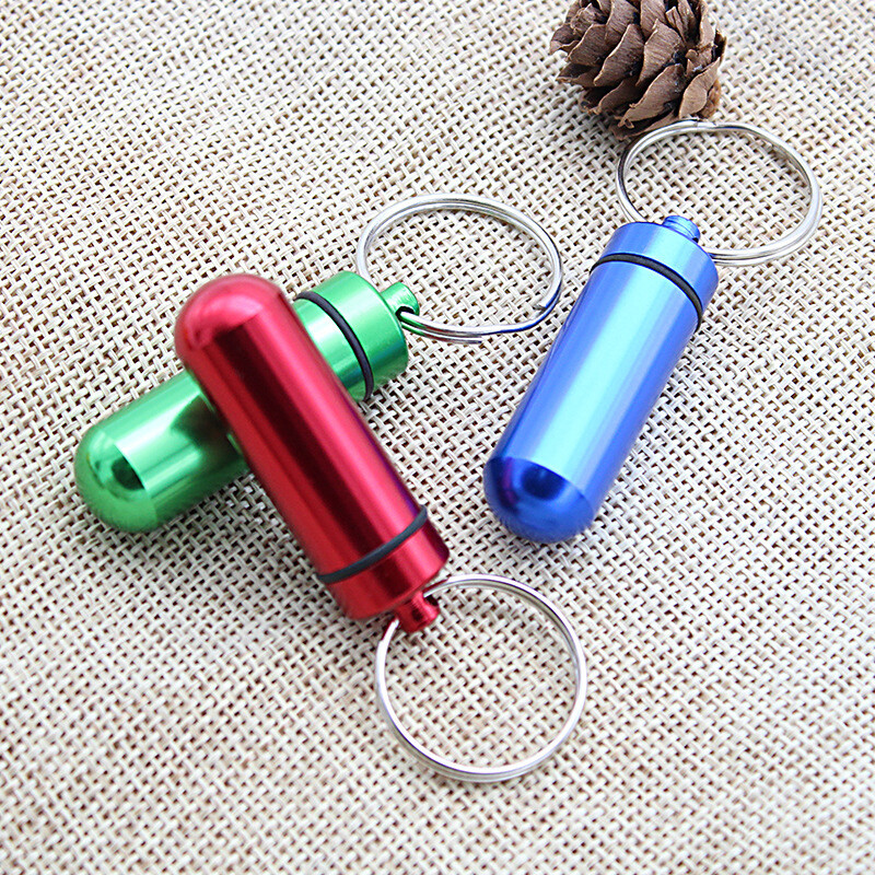 1pcs Portable WaterProof Mini Aluminum Keychain Pill Box Bottle Case ...