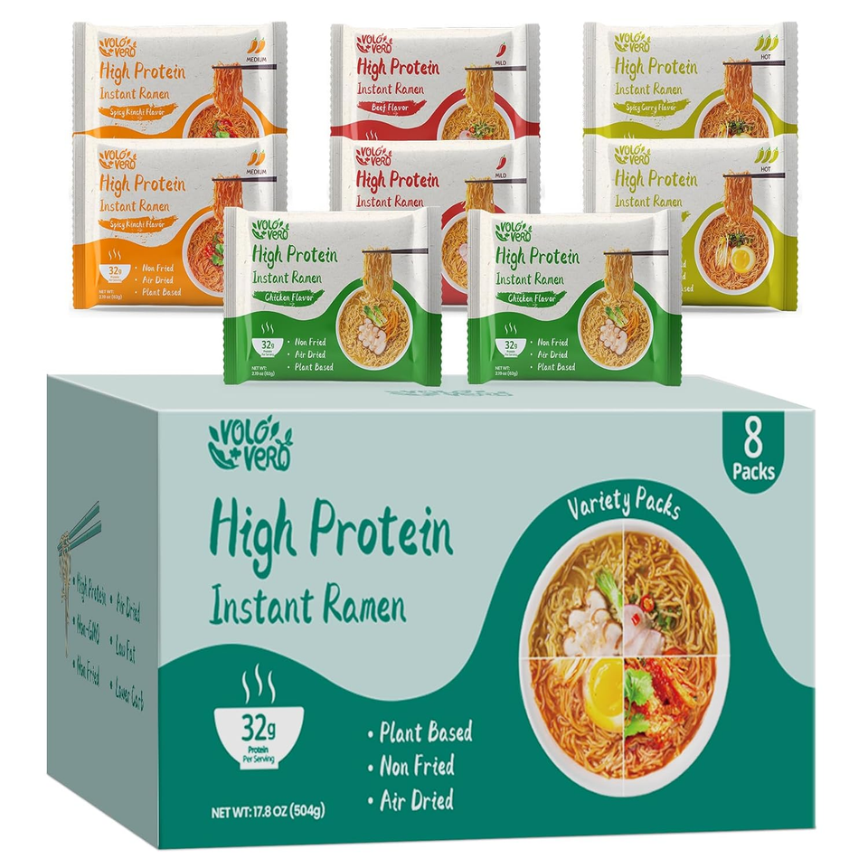 Protein (32G) Ramen Variety Pack - Chicken, Spicy “Beef, Kimchi, Curry ...