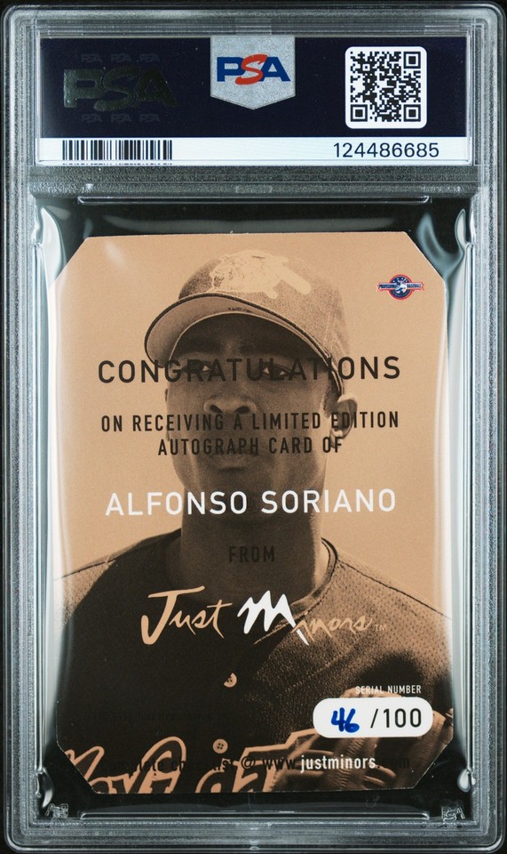 1999 JUSTIFIABLE JUST DIAMONDS-AUTO ALFONSO SORIANO 46/100 PSA 8.5 AUTO ...