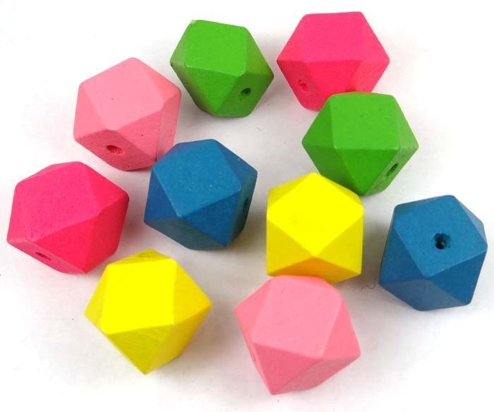 10 Geometric Mix Color Wood Polyhedron hexagon faceted Beads 20mm | eBay